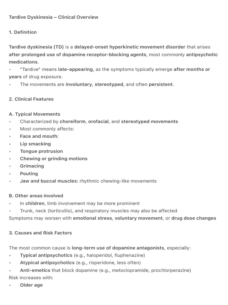 Tardive Dyskinesia - Clinical Overview | PDF | Antipsychotic | Human ...