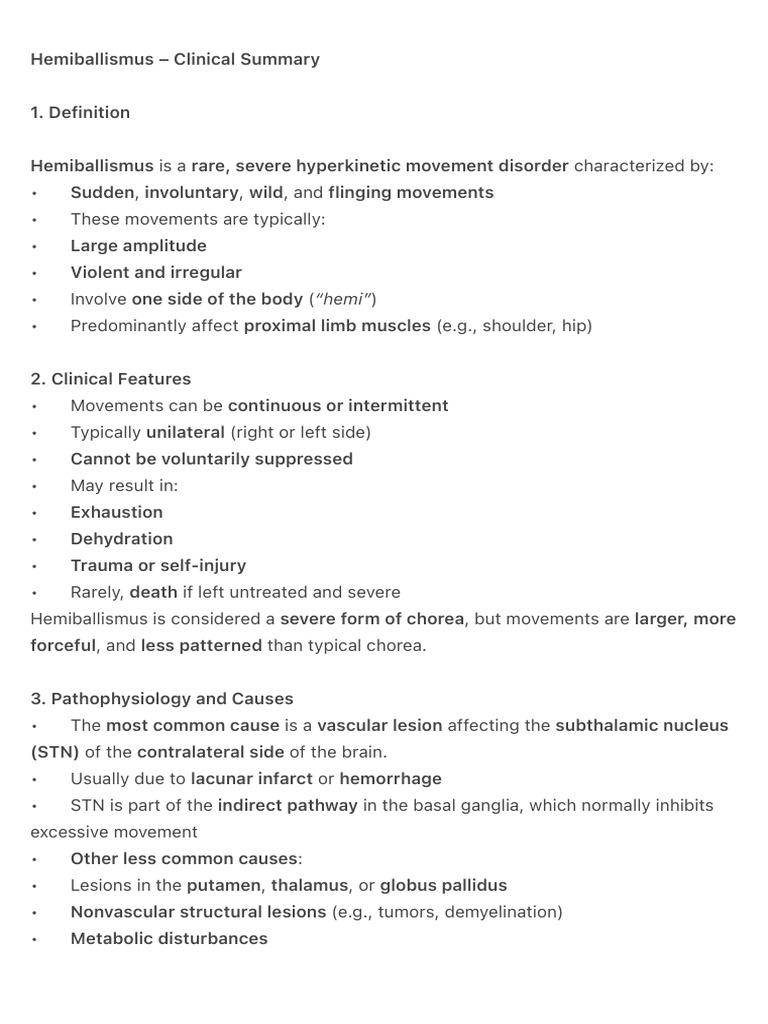 Hemiballismus - Clinical Summary | PDF