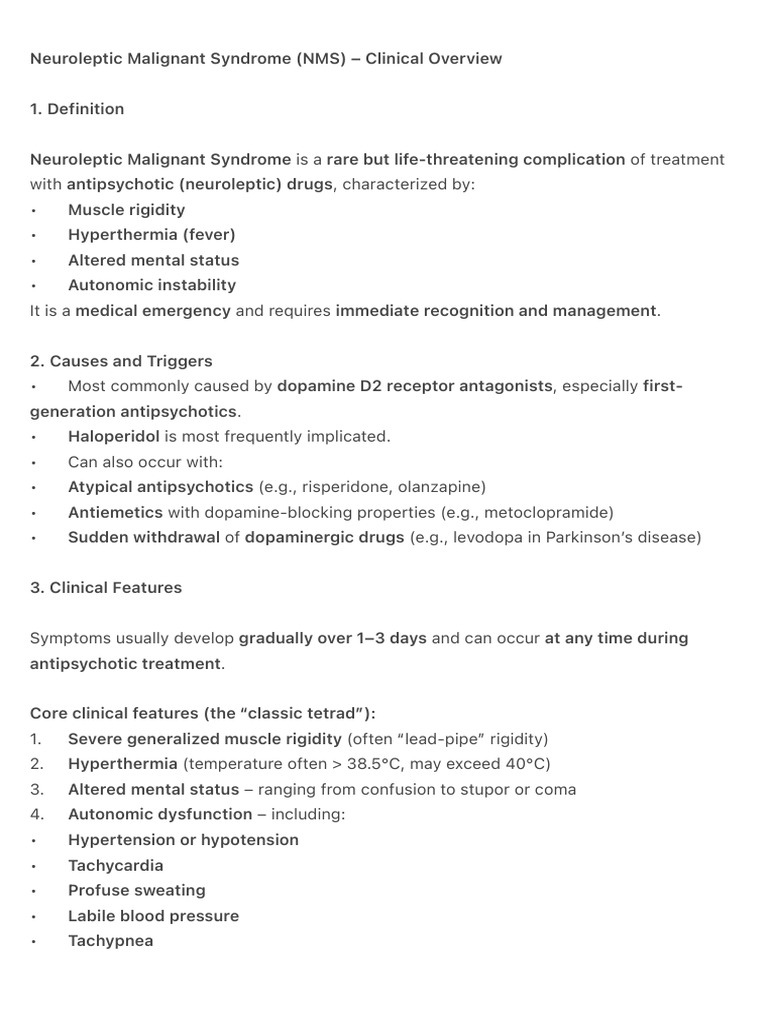 Neuroleptic Malignant Syndrome (NMS) - Clinical Overview | PDF ...