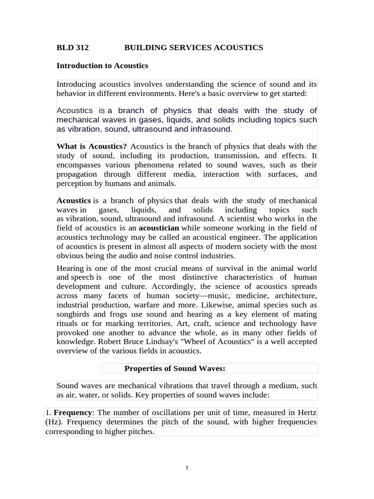 BLD 312 BUILDING SERVICES ACOUSTICS | PDF | Sound | Acoustics