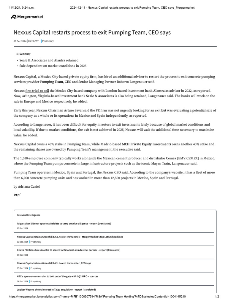 2024-12-11 - Nexxus Capital Restarts Process To Exit Pumping Team, CEO ...
