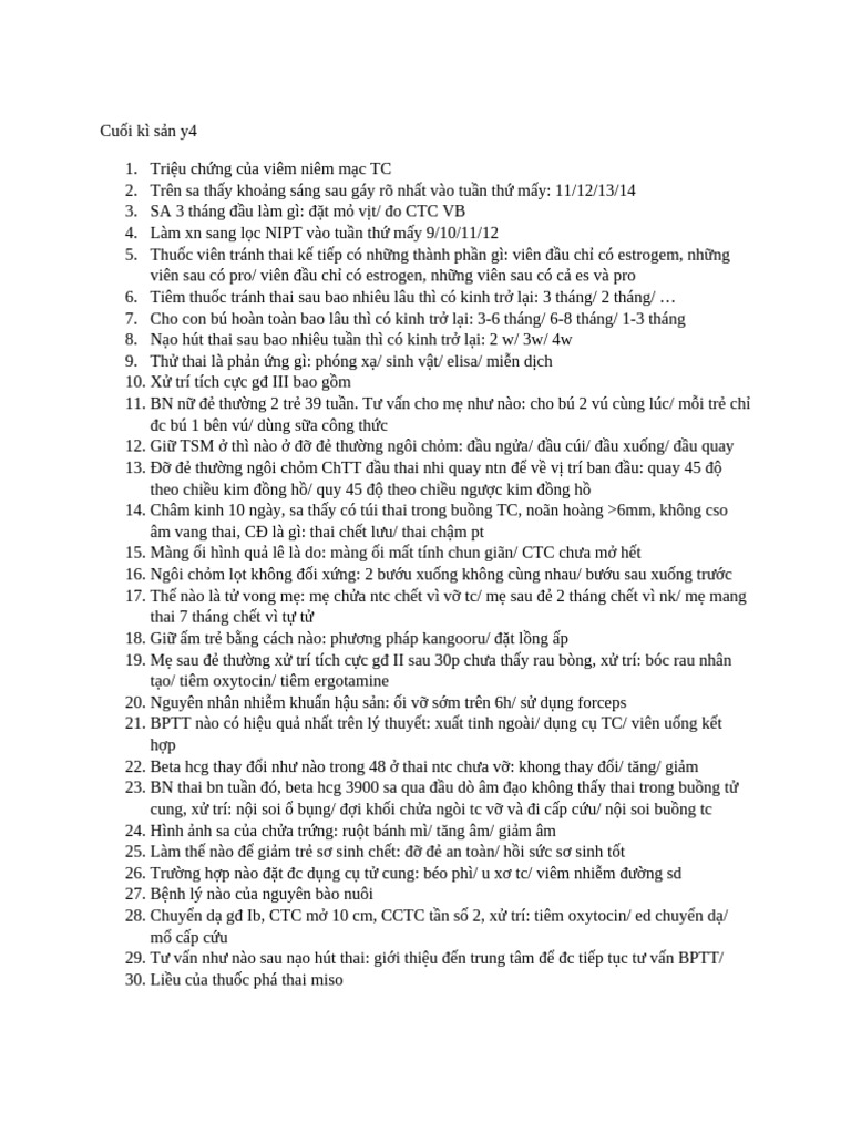 Cuối kì sản y4 | PDF