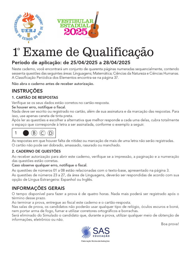 (PROVA) Simulado UERJ - 1 Fase - 30-04-2025 - 17h54min | PDF | Estrelas | Sol