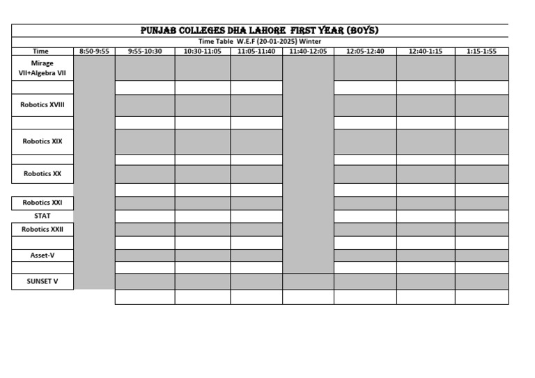 First Year Boys Test Session Time Table (20-01-2025) | PDF