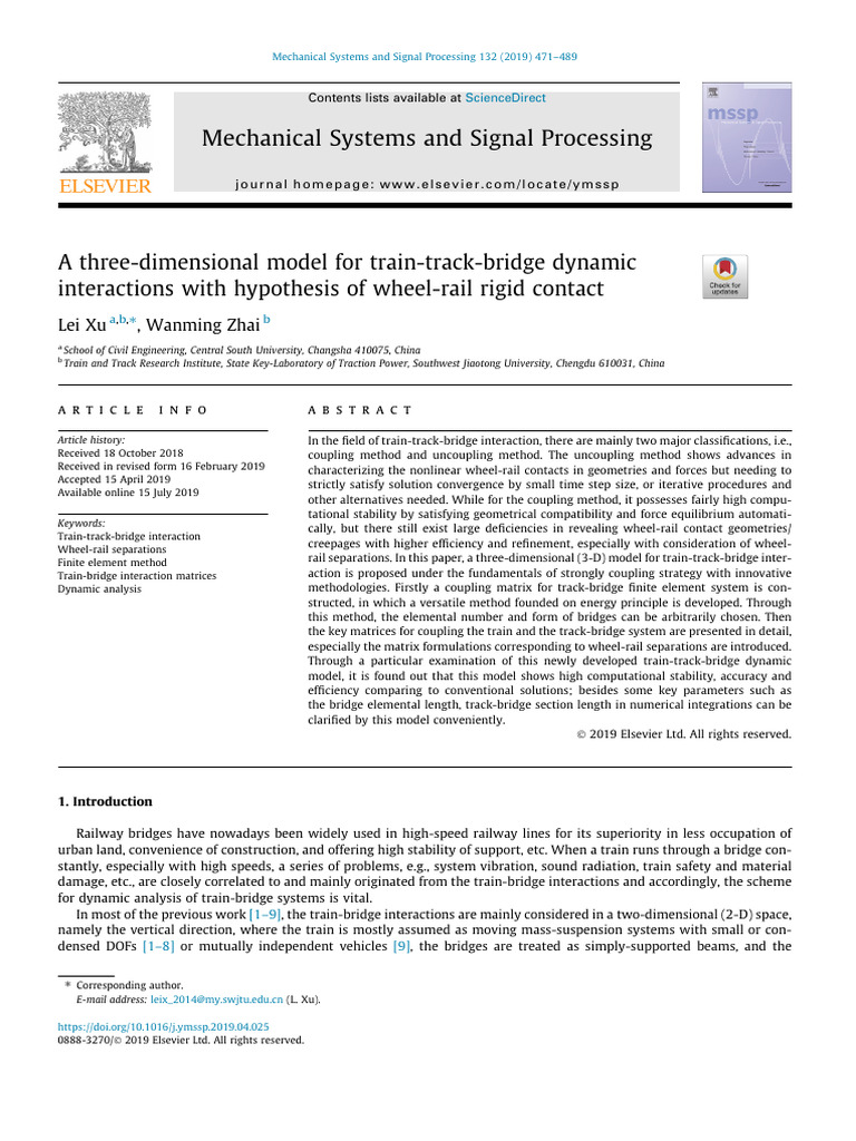 A Three-Dimensional Model For Train-Track-Bridge Dynamic | PDF | Matrix ...