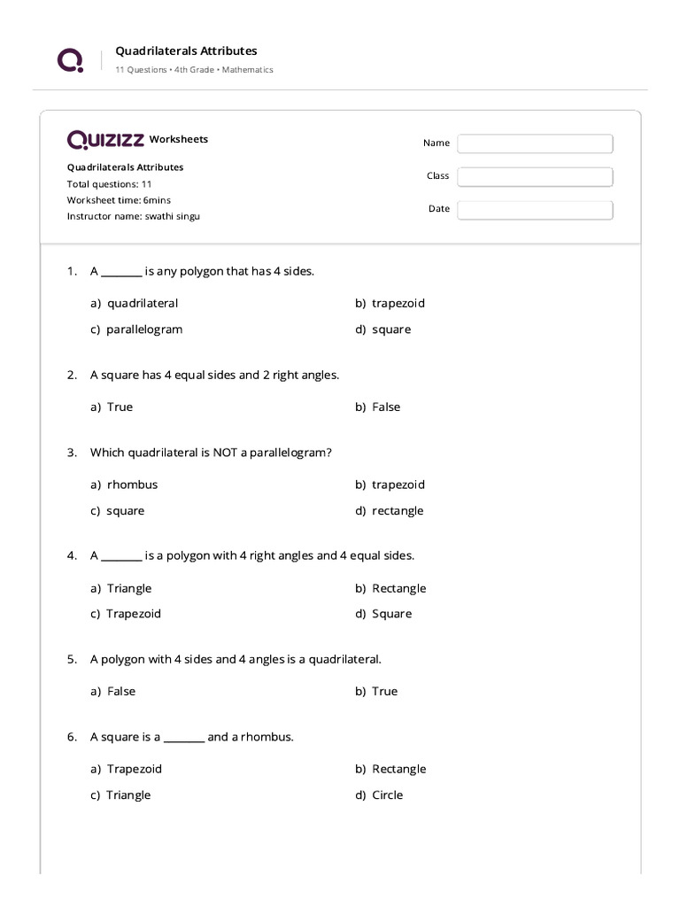 Quizizz - Quadrilaterals Attributes | PDF | Rectangle | Euclid