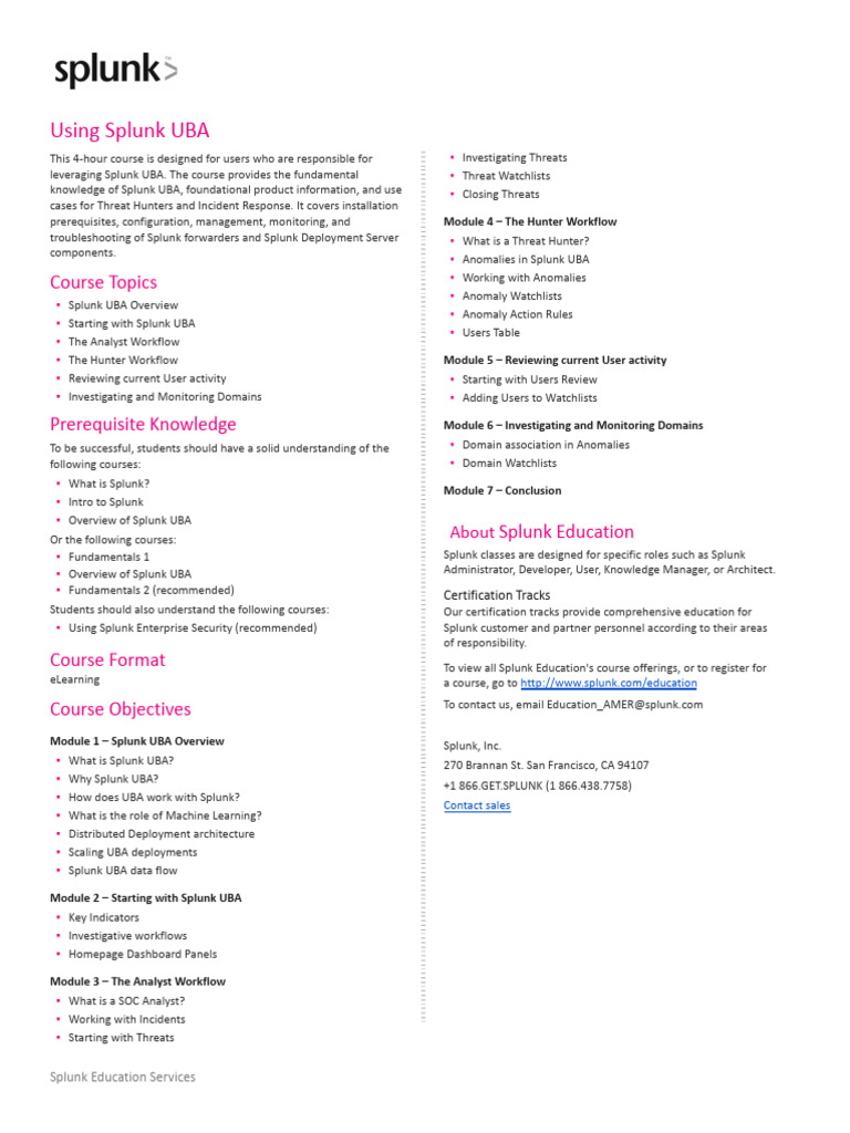 Using Splunk Uba Course Description | PDF | Computer Science | Information Science
