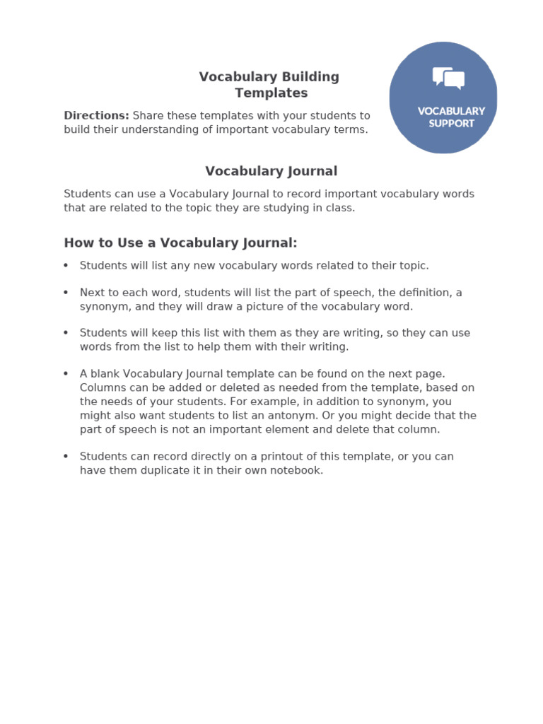 Vocabulary Building Templates | PDF | Vocabulary | Linguistics