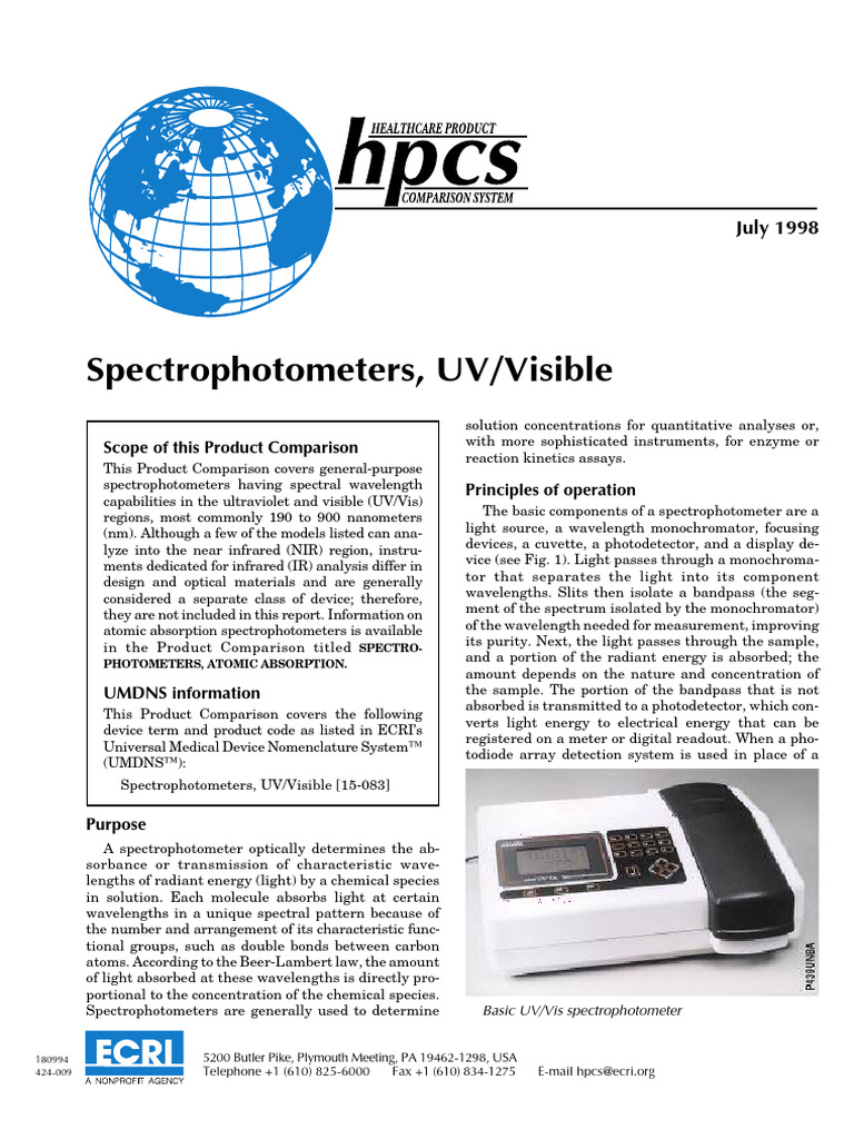 Spectrophotometers UV Visible (1) | PDF | Ultraviolet–Visible ...