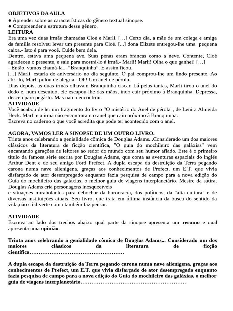 Características e Estrutura da Sinopse | PDF