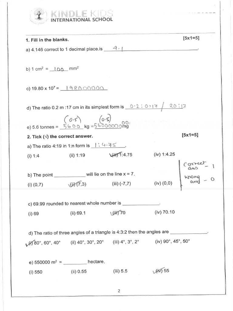 Maths Sem2 Gr6 MOCK Answer Key | PDF