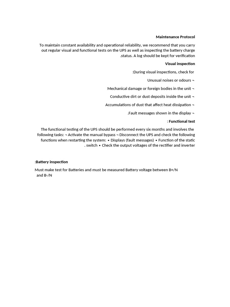 maintenance Protocol for UPS | PDF