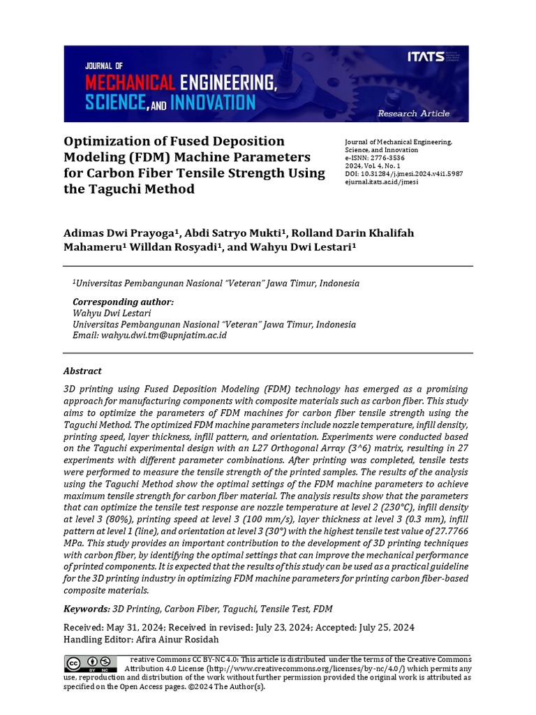 Optimization of Fused Deposition Modeling FDM Mach | PDF | 3 D Printing | Strength Of Materials