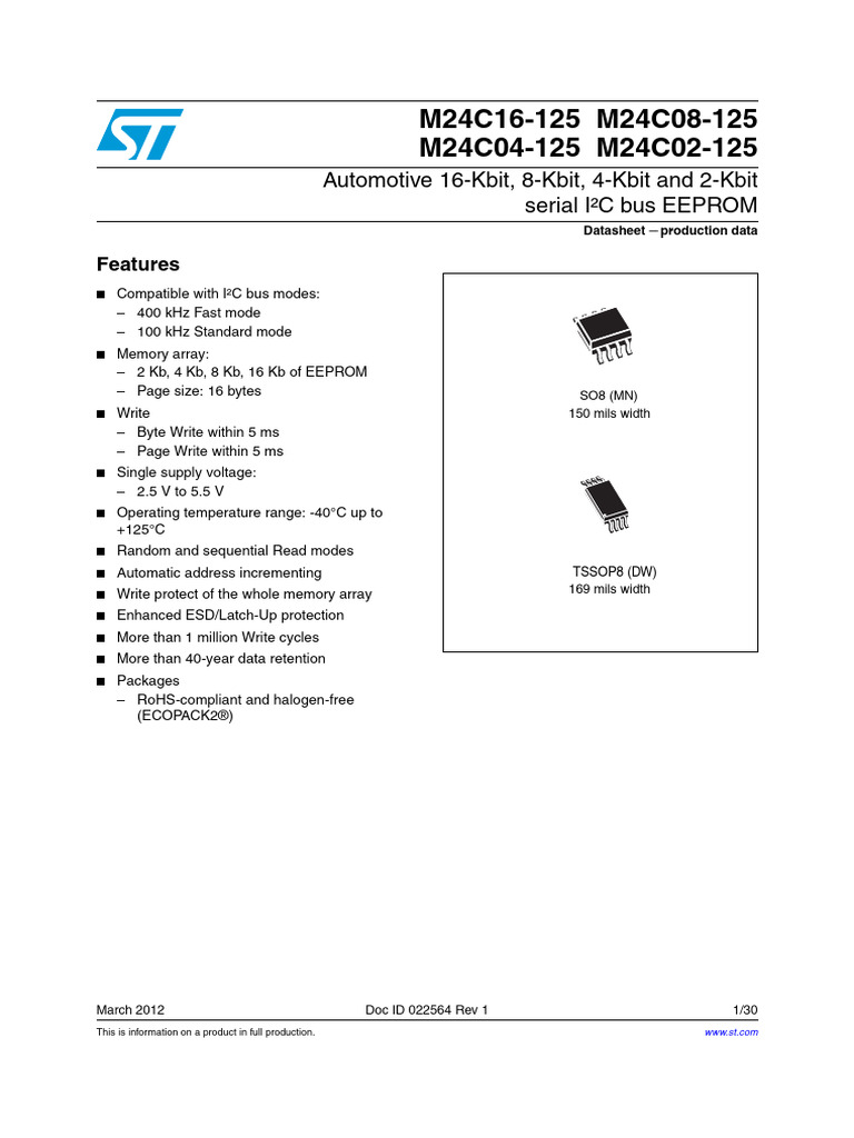 M24C16, M24C08, M24C04 e M24C02 | PDF | Transmission Control Protocol | Bit