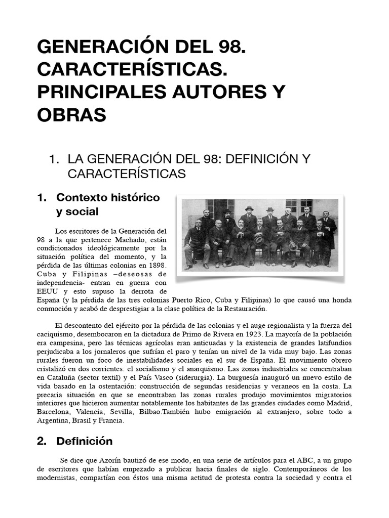 Autores y características de la Generación del 98 | PDF
