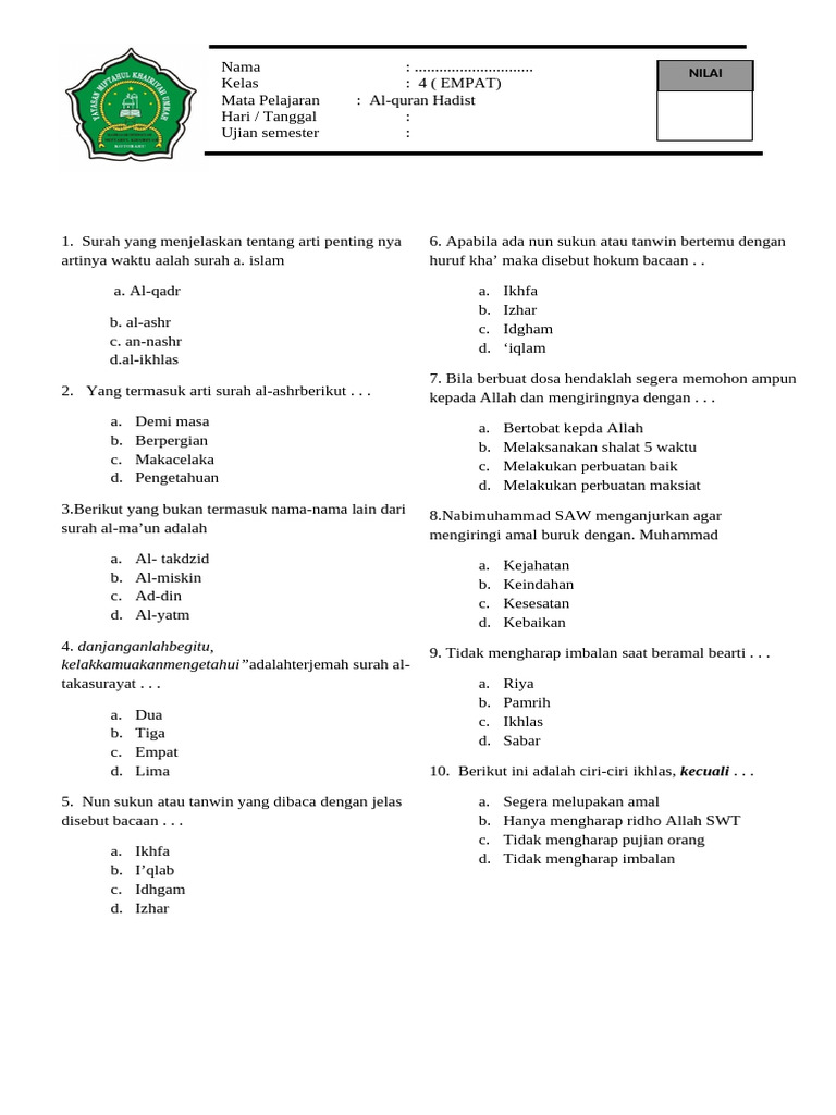 Al Quran Hadist 1 | PDF