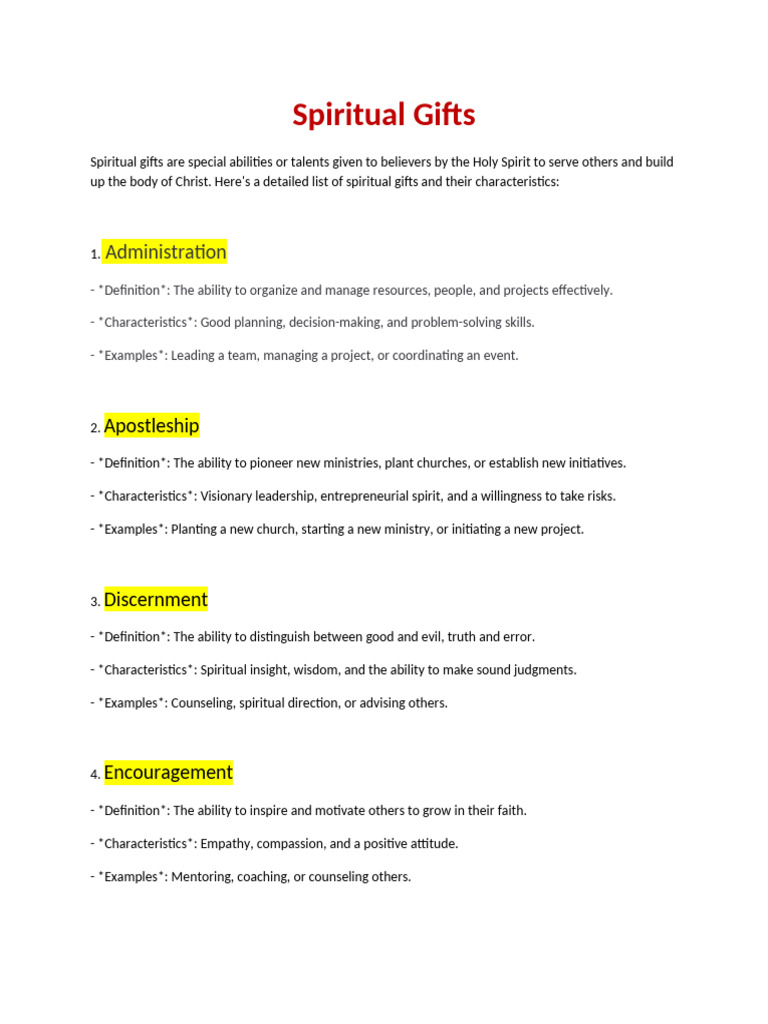 Spiritual Gifts questionnaire | PDF | Spiritual Gift