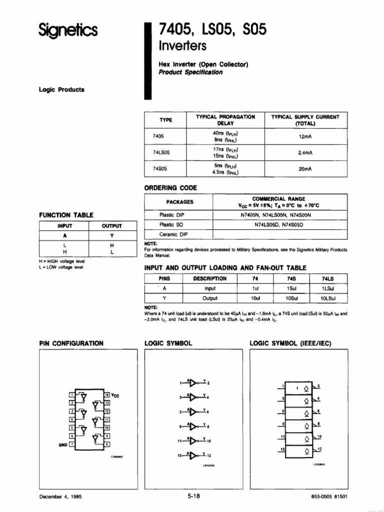 7405 74LS05 74S05 - Signetics | PDF