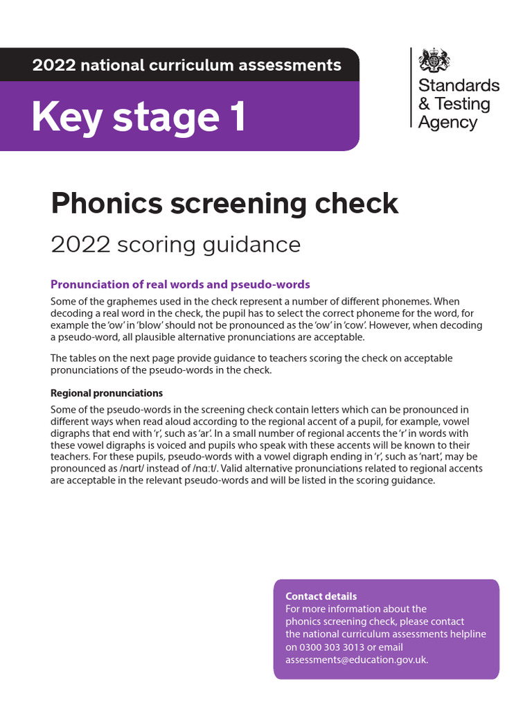 PHONICS SCREENING CHECK KEY STAGE 1 | PDF | Phonics | Human Communication