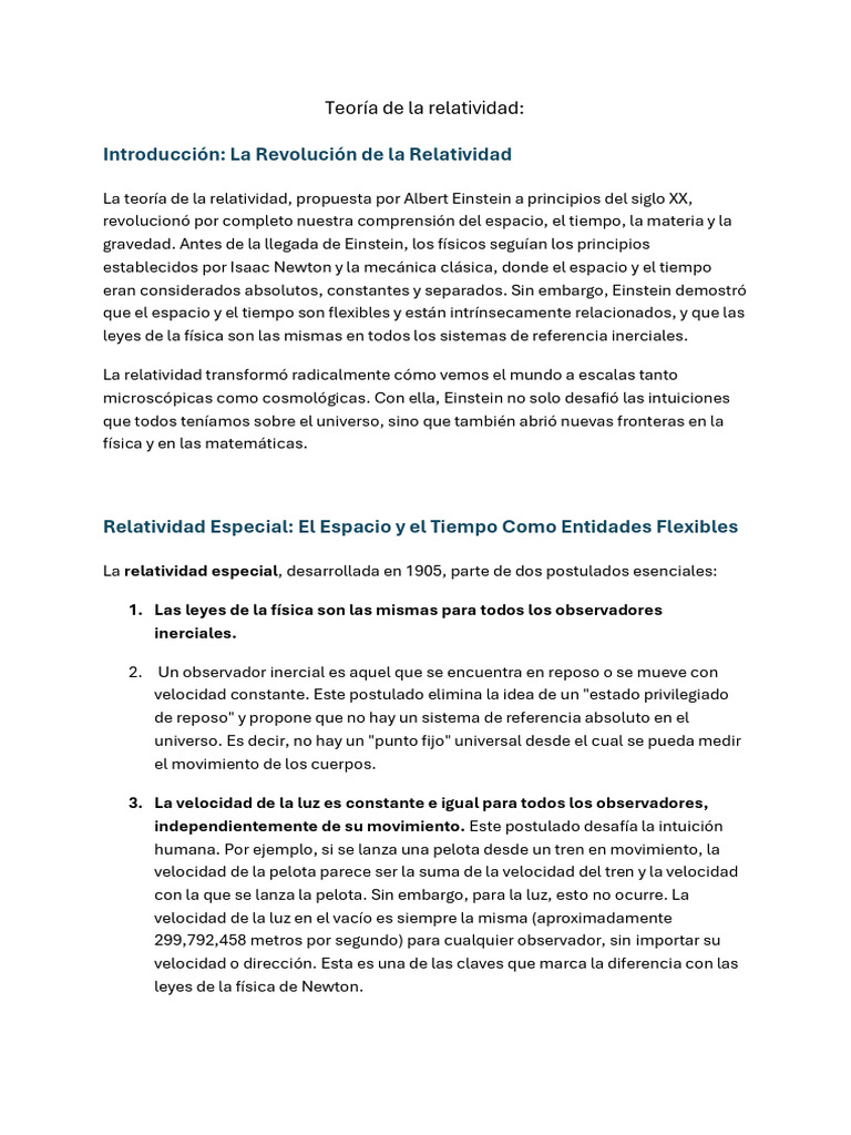 Teoría de la Relatividad de Einstein | PDF | Relatividad general ...