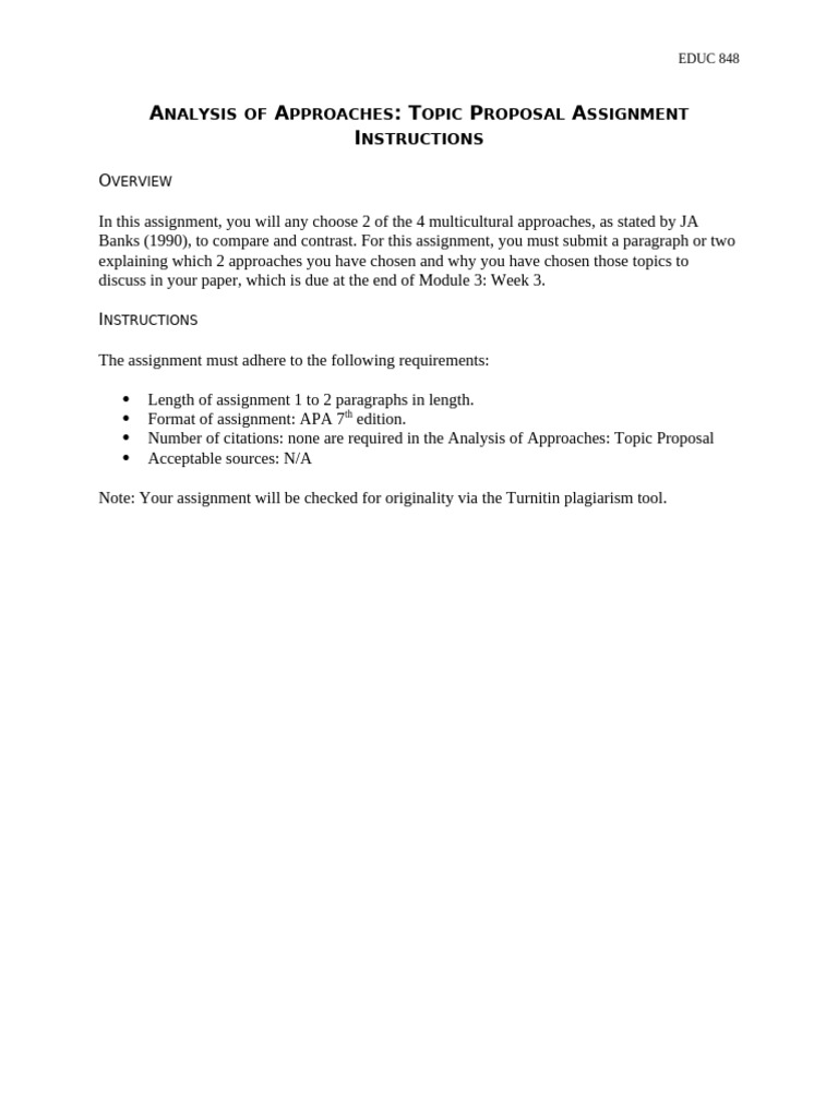 Analysis of Approaches Topic Proposal Assignment Instructions | PDF