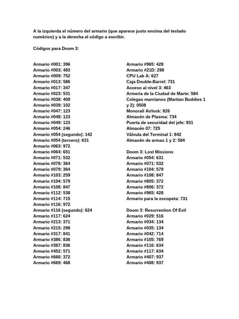 Códigos para Doom 3 | PDF