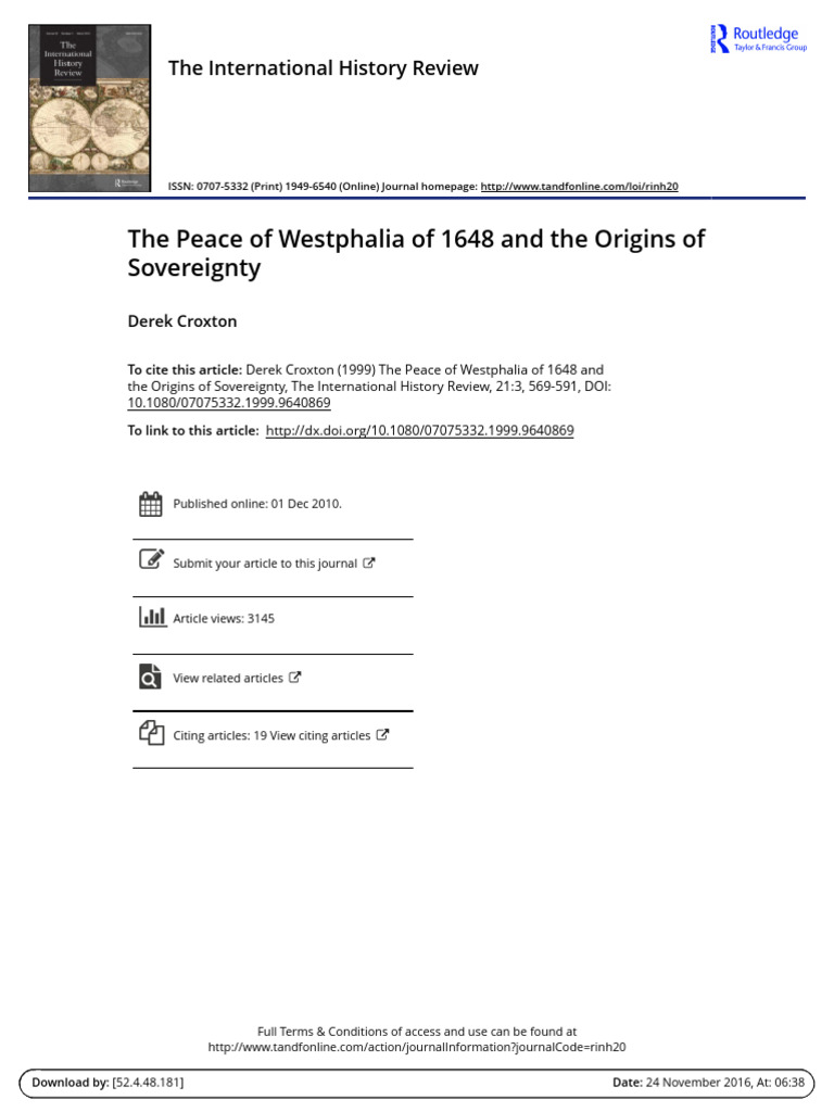 The Peace of Westphalia of 1648 and The Origins of Sovereignty | PDF ...