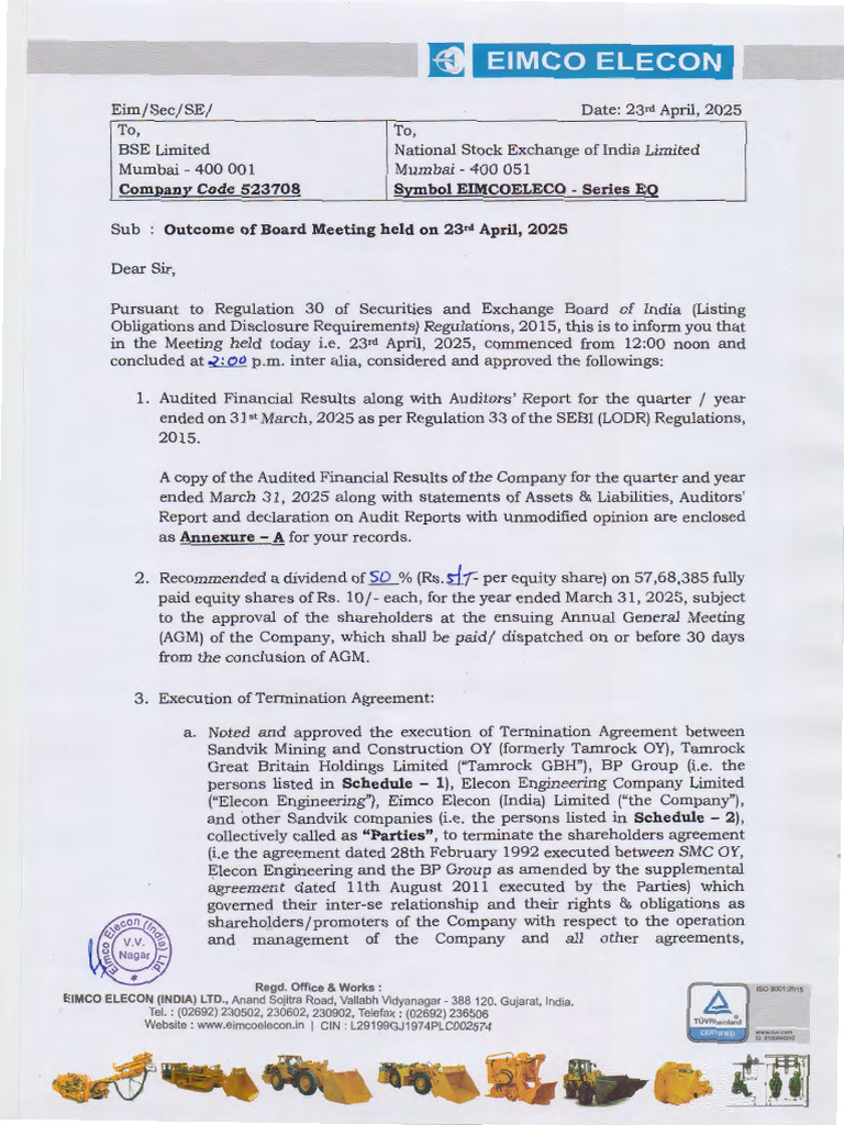 Eimco Elecon: Company Code Symbol EIMCOELECO - Series EQ | PDF | Going ...