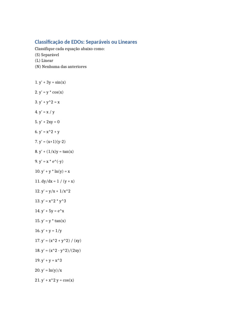EDOs Separaveis Ou Lineares | PDF