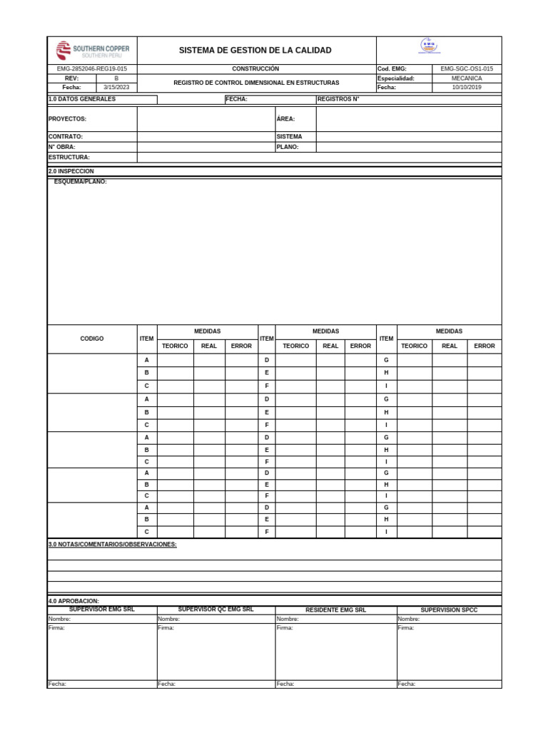 EMG-3021075-REG19-015 REGISTRO DE CONTROL DIMENSIONAL EN ESTRUCTURAS | PDF | Informática