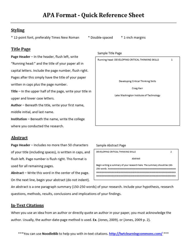 Apa Format Quick Referance | PDF | Apa Style | Paragraph