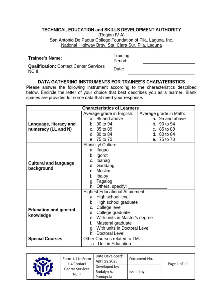 Determining Trainees Requirements (8) | PDF | Communication | Learning
