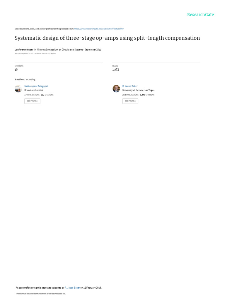 Systematic Design of Three Stage Opamps Using Split-Length Compensation ...