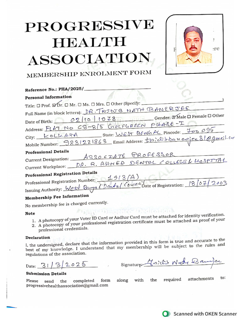 PHA Membership Form DR Tridib Nath Banerjee | PDF