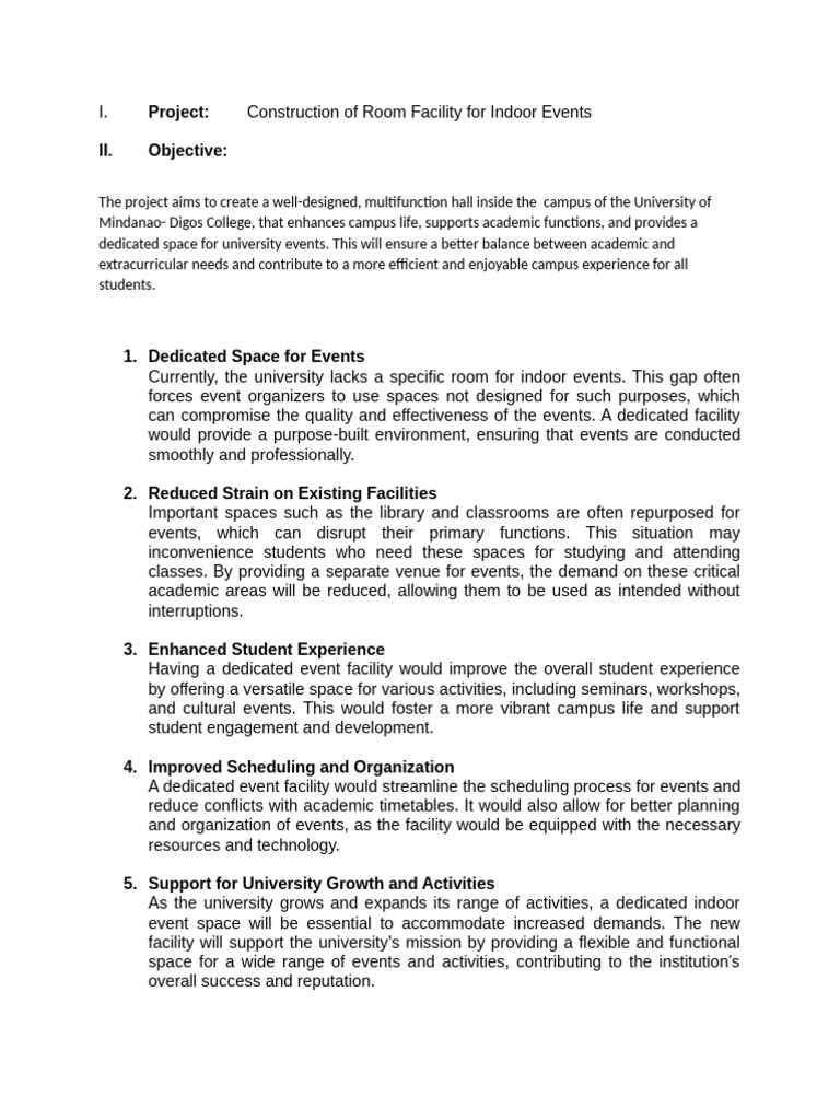 Project Management (Room Facility For Indoor Events) | PDF | University ...