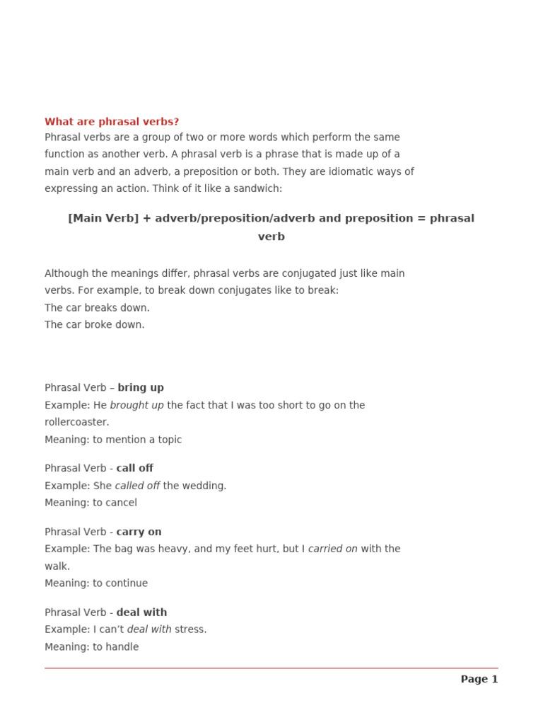 Introduction to Phrasal Verbs | PDF | Verb | Adverb