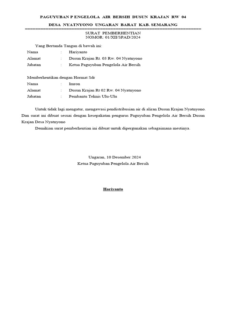 Pemberhentian Pengurus | PDF