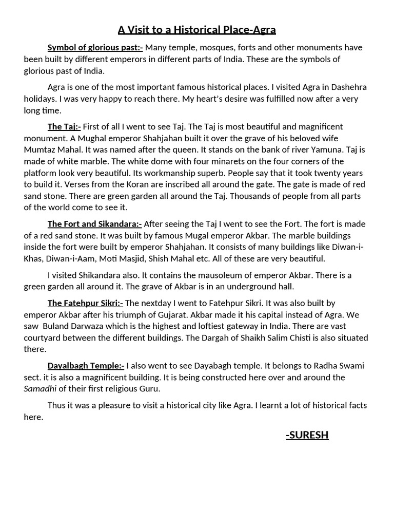 A Visit To A Historical Place-Agra | PDF