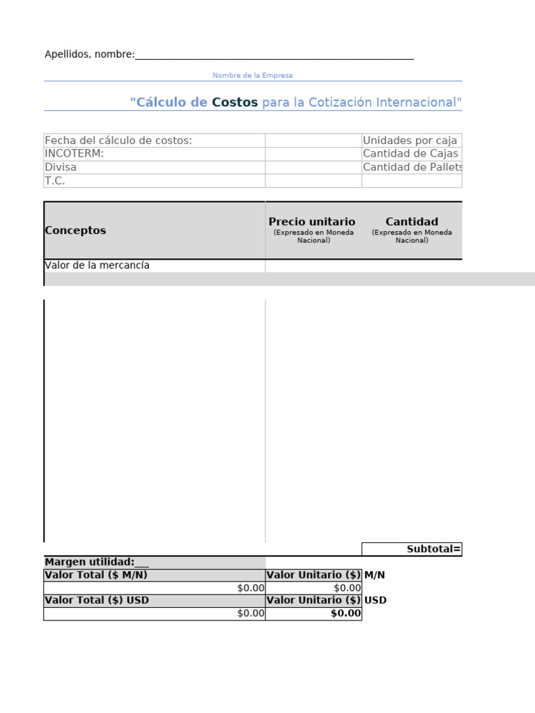 Nuevo Formato para Costos 2025 | PDF