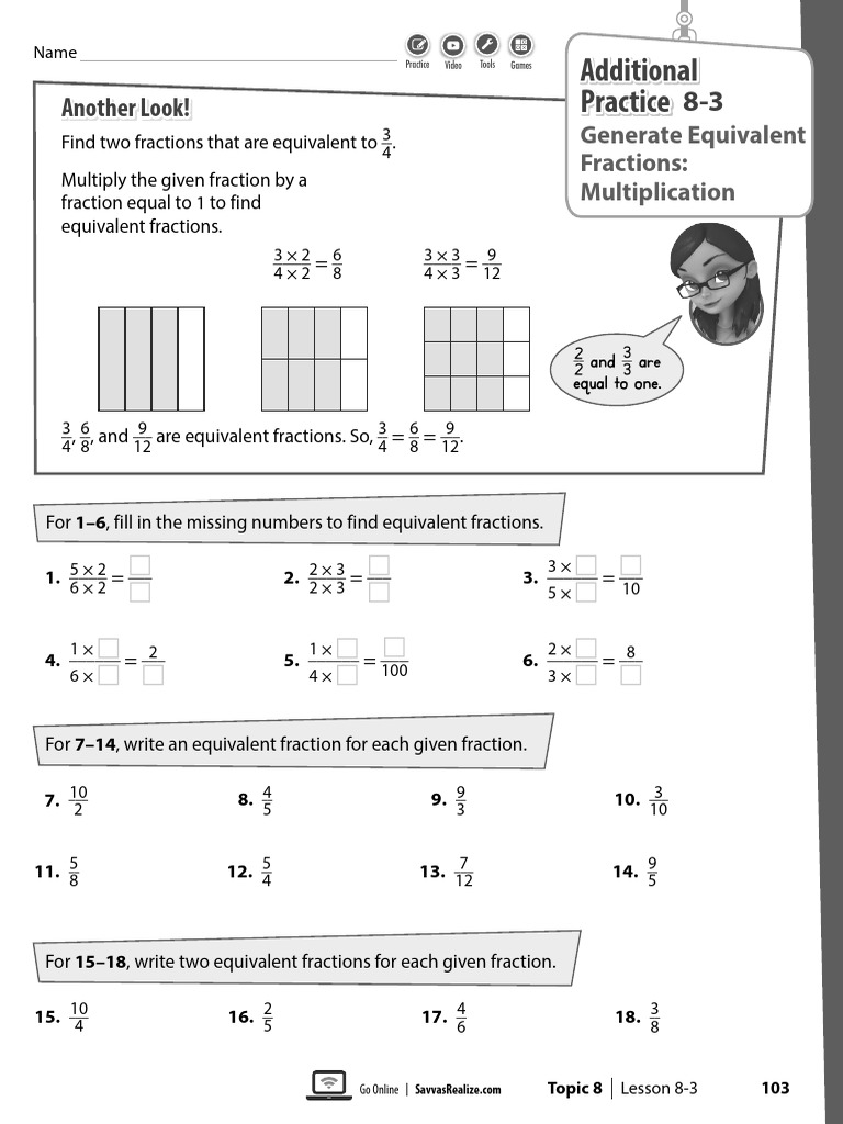 Grade 4 Equivalent Fractions Practice | PDF | Mathematical Notation ...