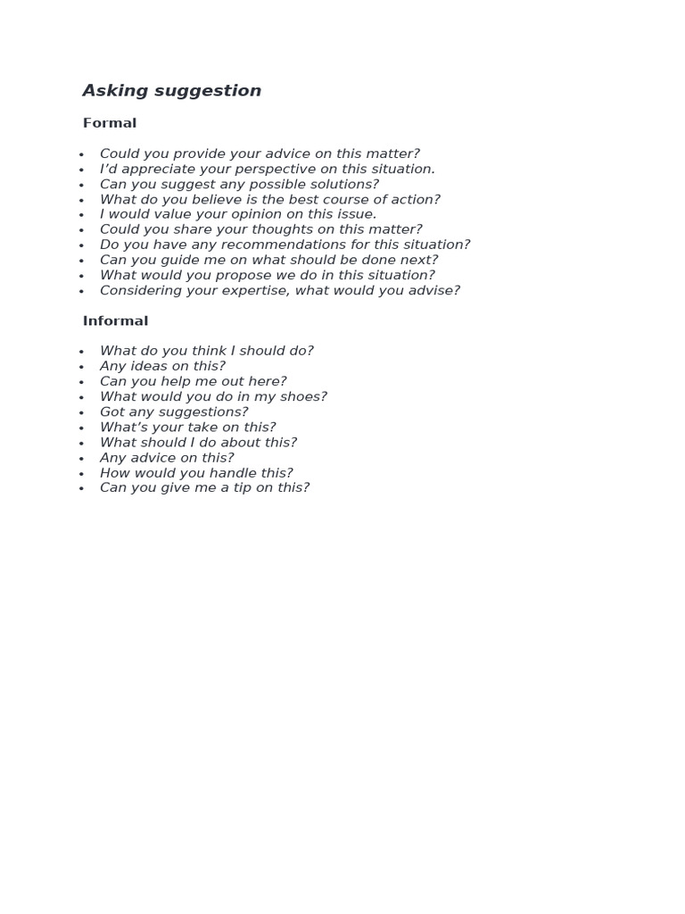 Asking Suggestion - Giving Suggestion | PDF