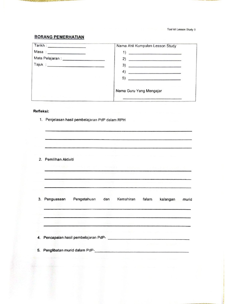 Borang Pemerhatian Lesson Study | PDF