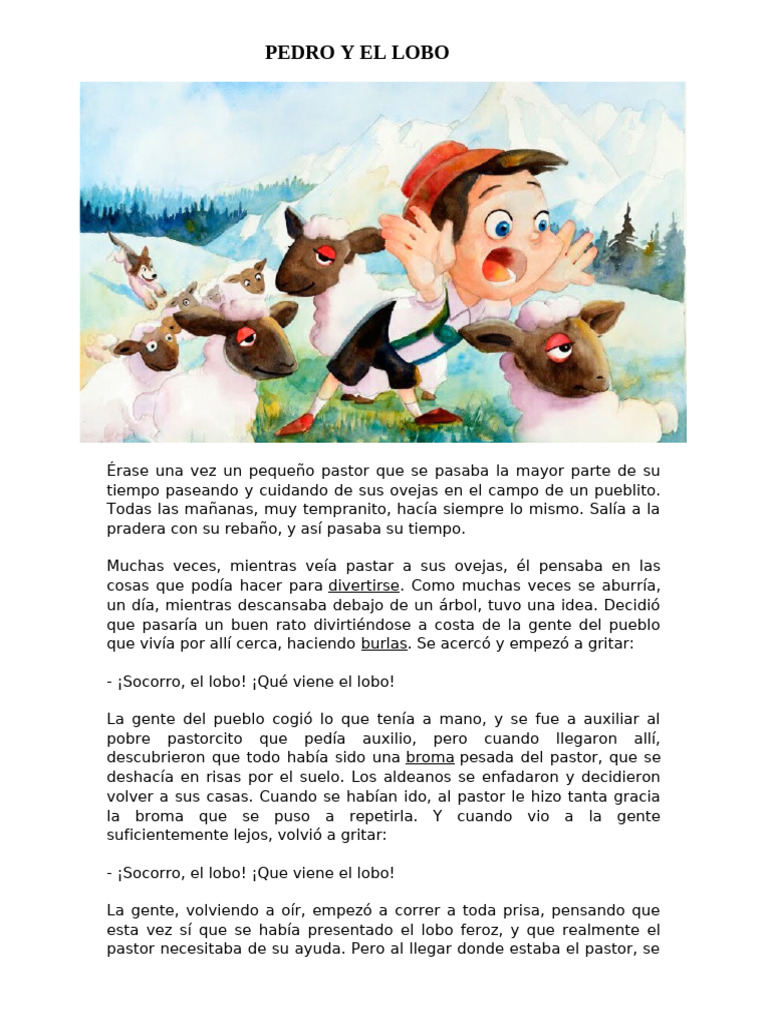 Pedro y el lobo: fábula y moraleja | PDF