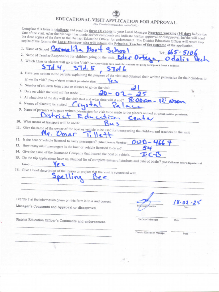 Spelling Bee Trip Form Carmelita Government | PDF