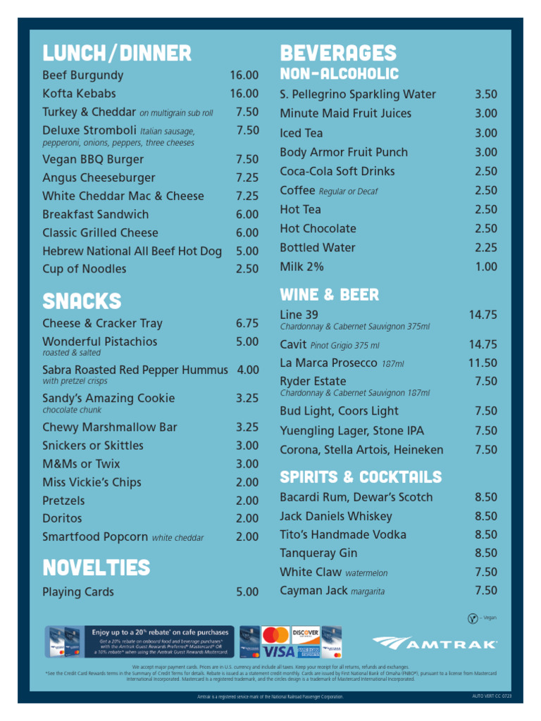 Amtrak Auto Train Cafe Menu Options | PDF | Drink | Foods