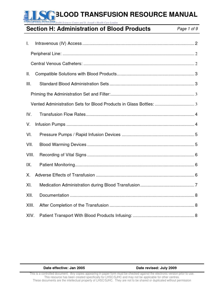 Blood Products Administration Guidelines | PDF | Intravenous Therapy ...