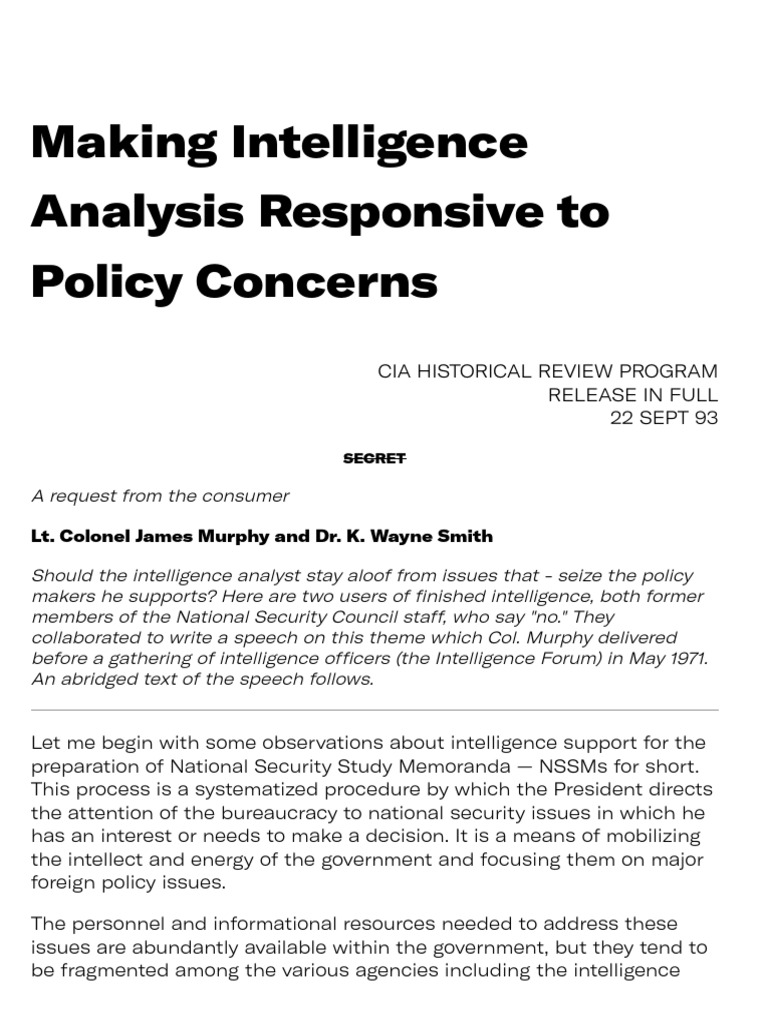 Making Intel Analysis Responsive | PDF | Policy | Intelligence Analysis