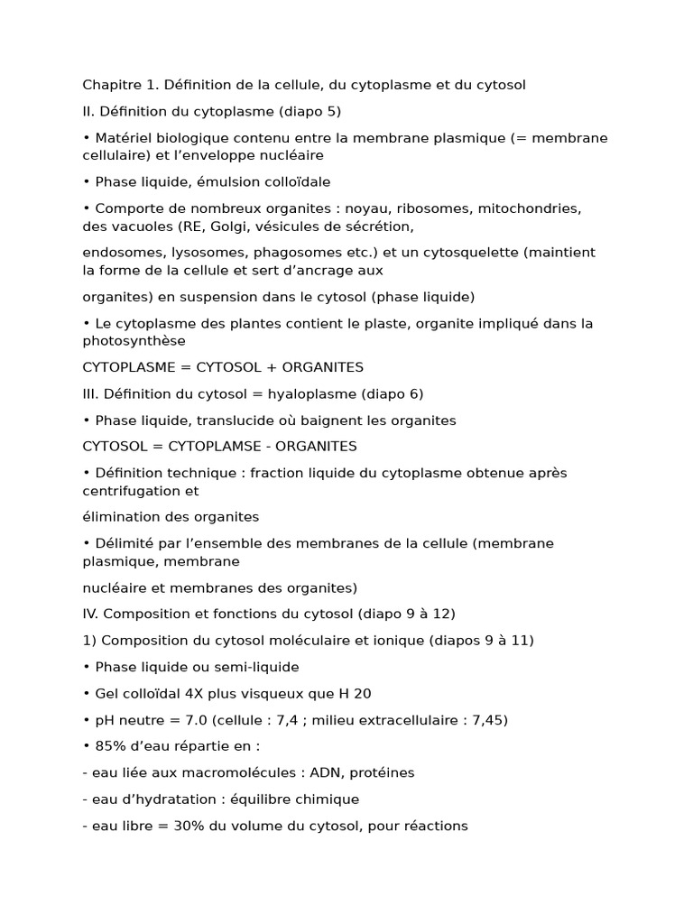 Cytosol et Cytoplasme : Définitions et Rôles | PDF | Cytosol | Cytoplasme