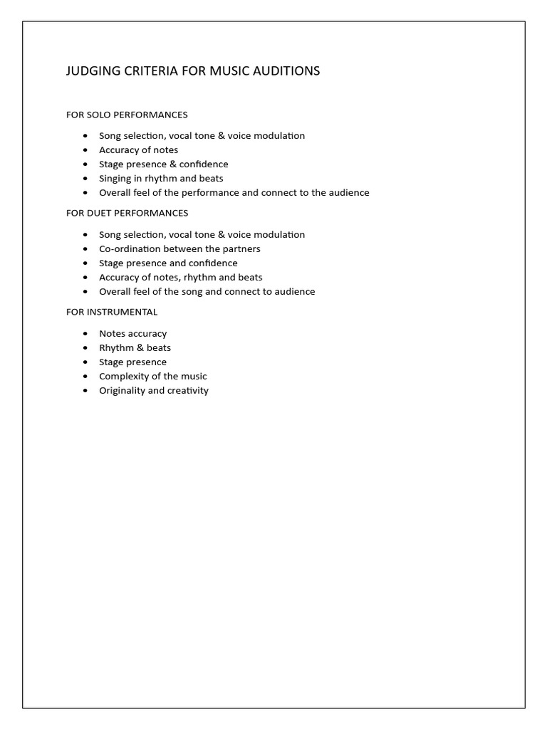 Judging Criteria For Music Auditions | PDF
