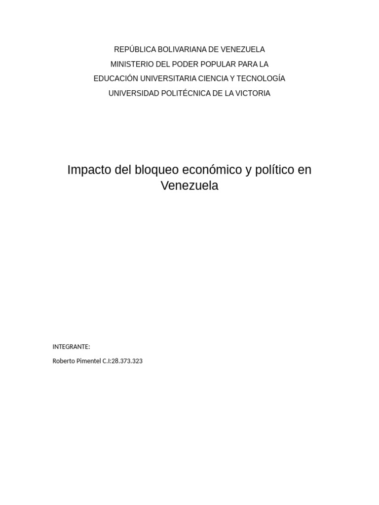 Ensayo Impacto Del Bloqueo Roberto Pimentel | PDF | Venezuela | Economias